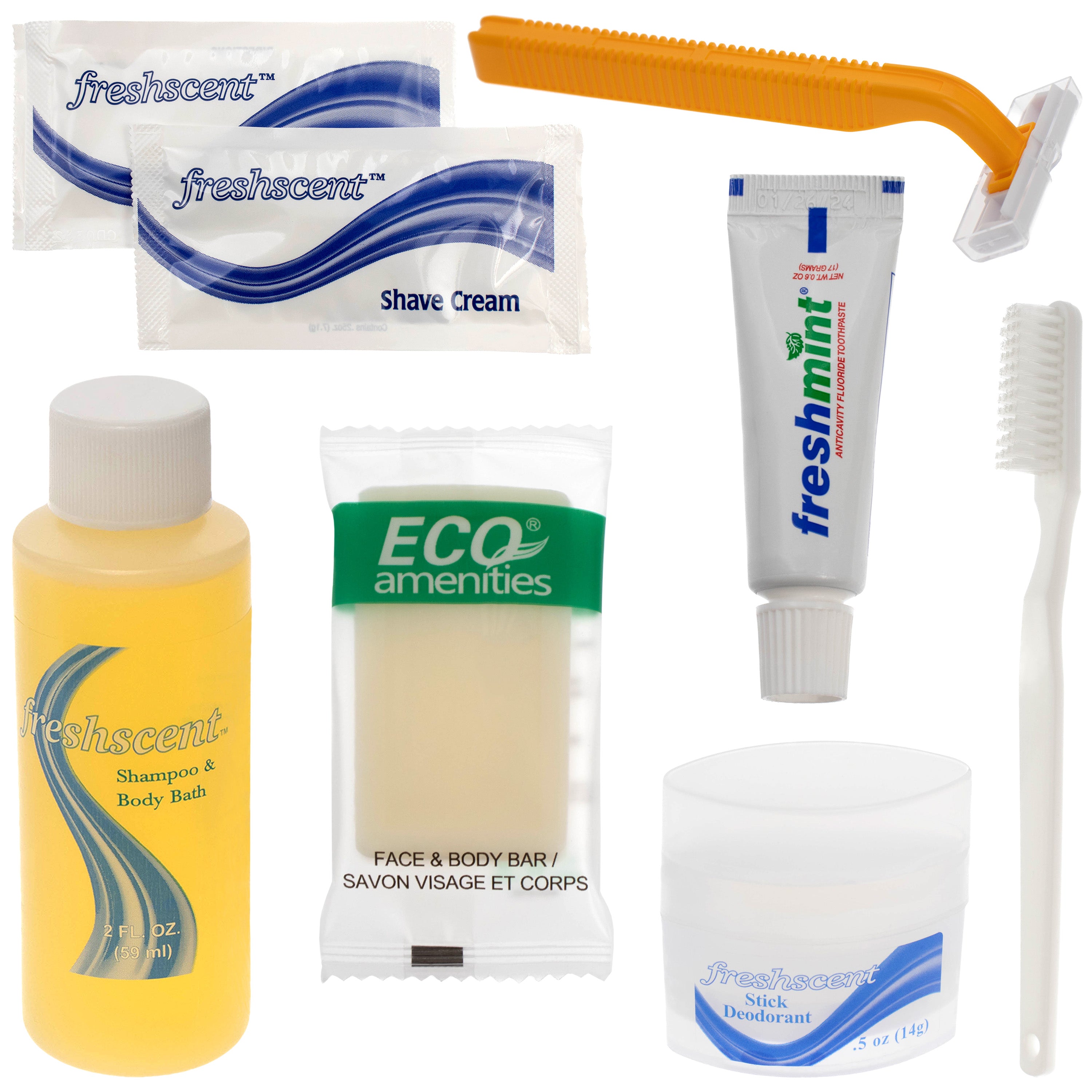8 Piece Wholesale Hygiene Toiletry Kits for Homeless, Hotels, Travel