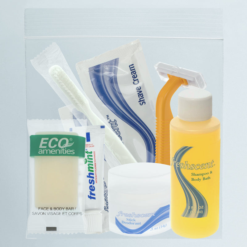 8 Piece Wholesale Hygiene Toiletry Kits for Homeless, Hotels, Travel